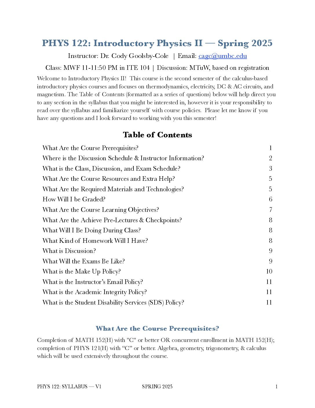 PHYS122 – Department of Physics – UMBC